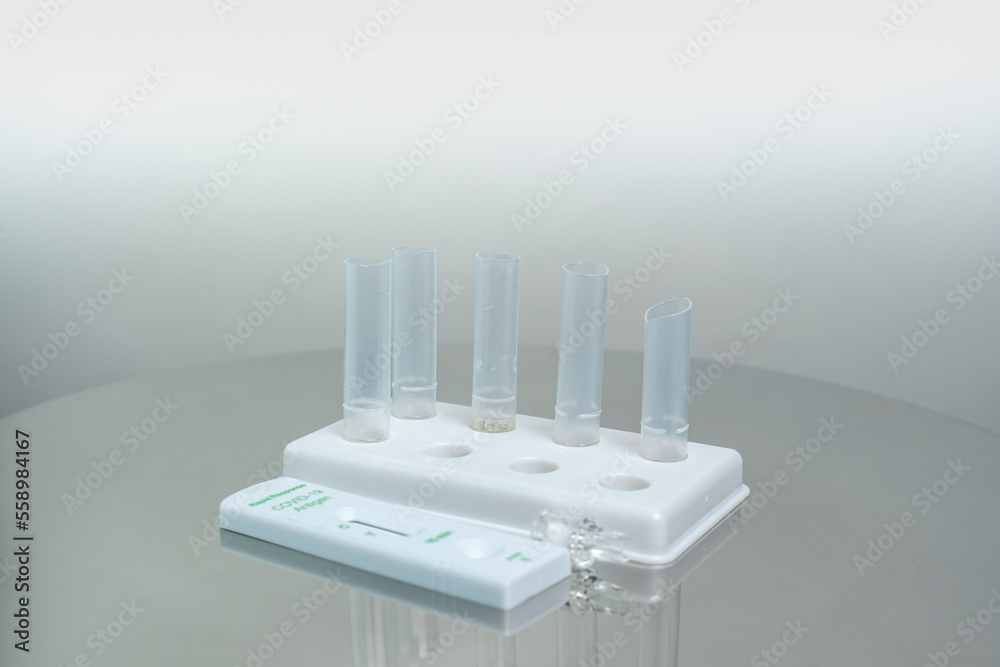 Photo Stock Rapid antigen Covid 19 test at home with self testing kit ...
