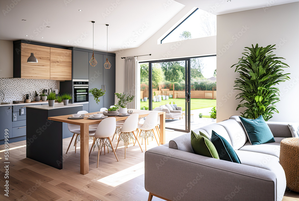 Open plan interior design. Generative AI Stock Illustration | Adobe Stock