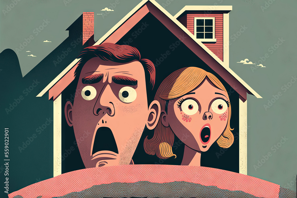 Loud noisy neighbours disturbing unhappy couple in bed. Problems in ...