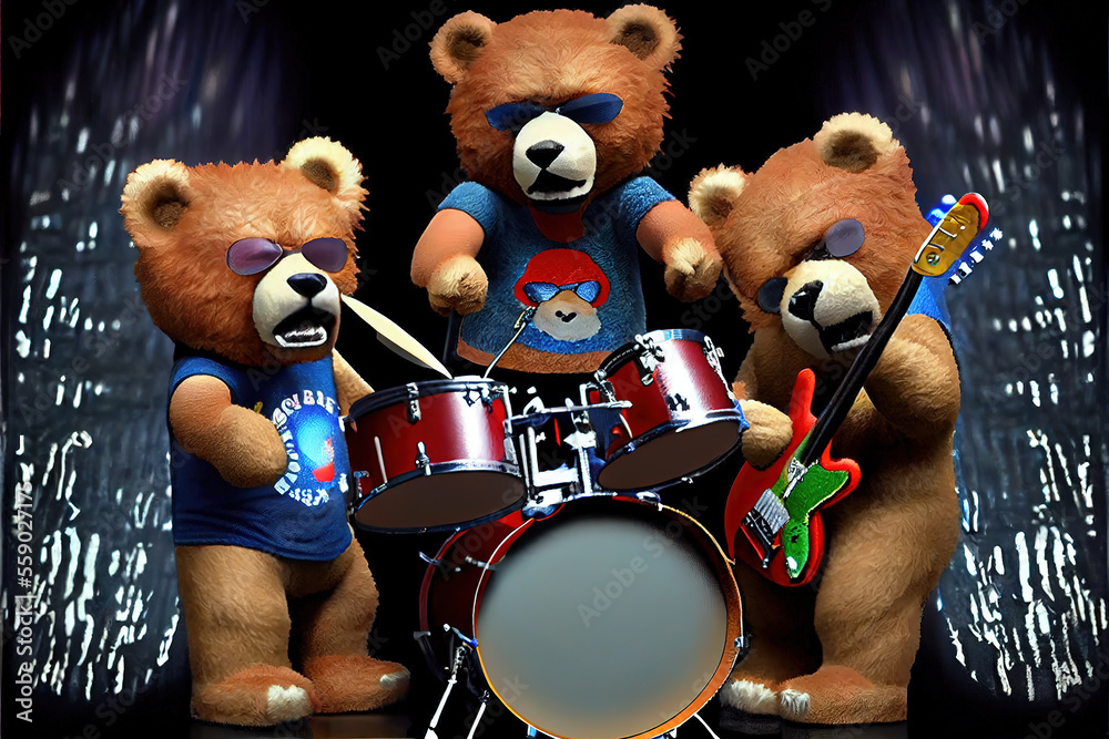 teddy bear rock band, playing music to crowd,generative ai Stock ...