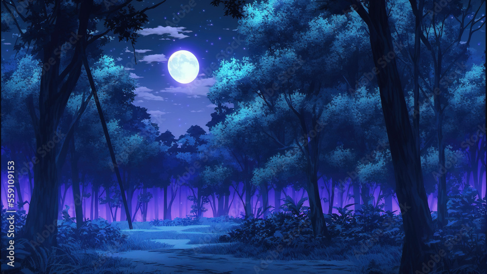 4K Desktop Wallpaper of Forest, Night, Moon and Calm Stock Illustration ...