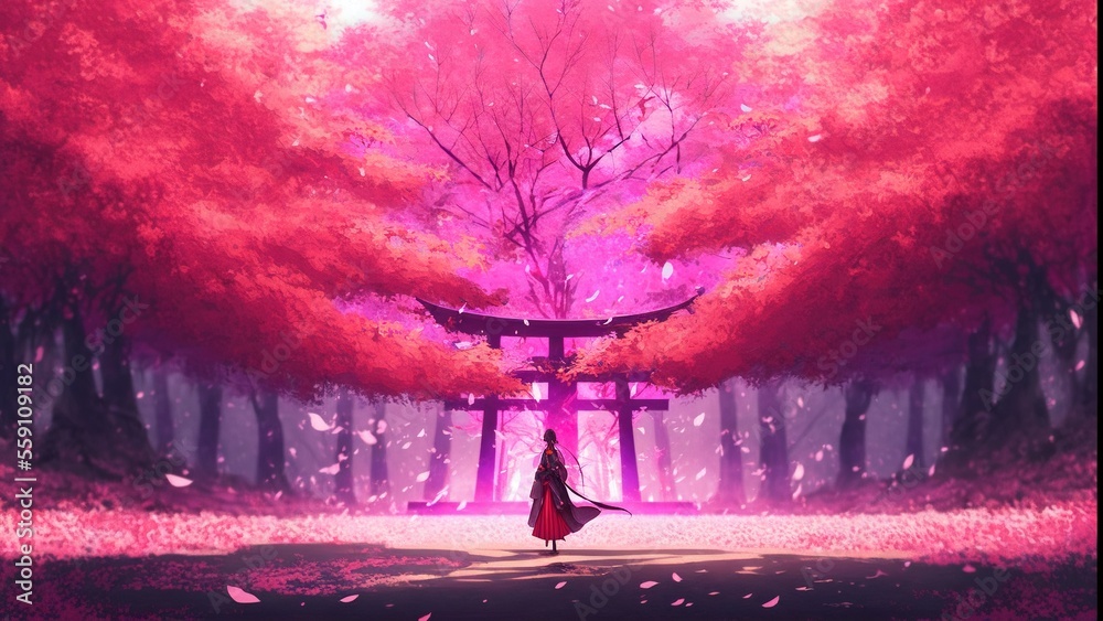 4K Desktop Wallpaper of Japan, Pink, Trees and Samurai Stock ...