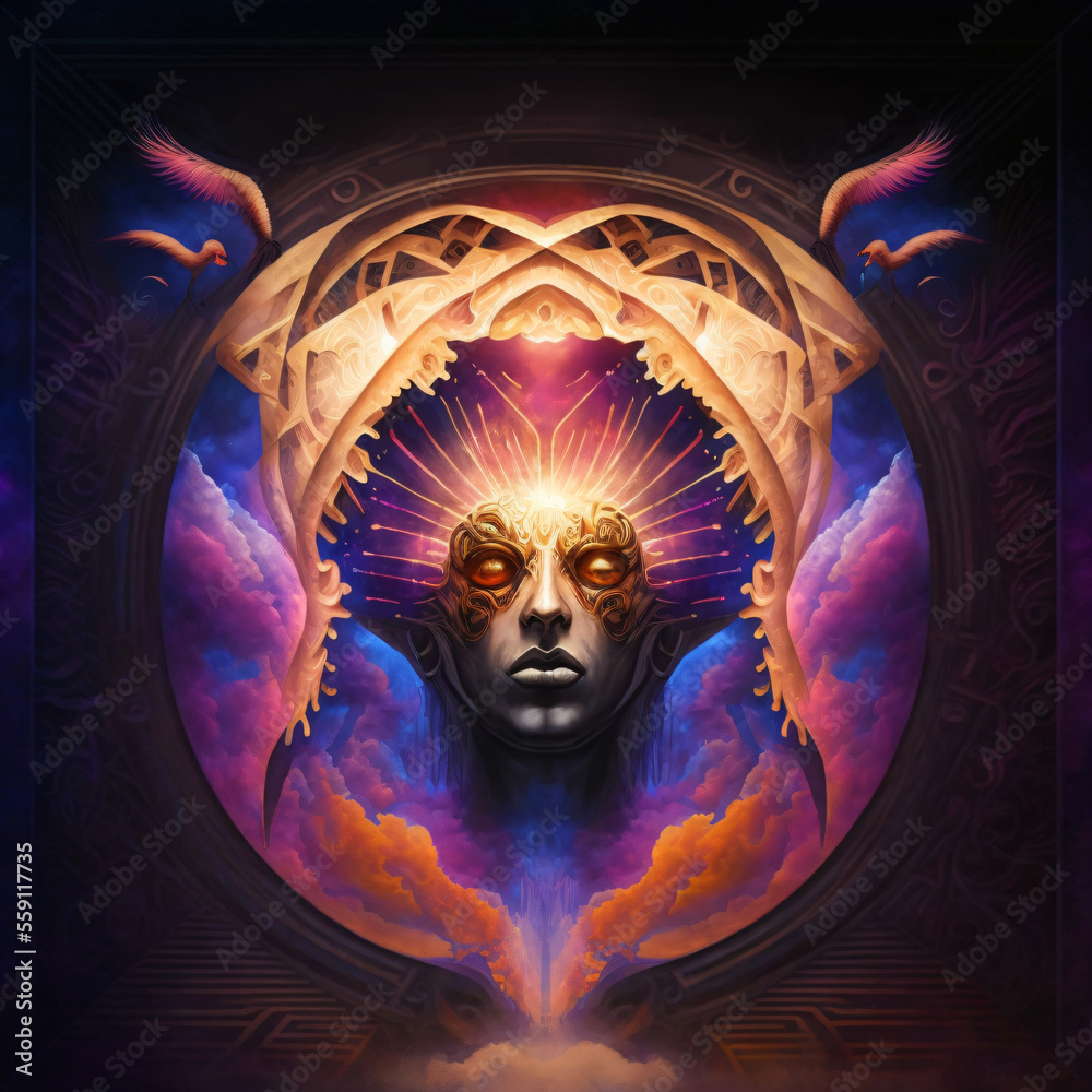 symmetrical psytrance ornament, futuristic album cover design ...