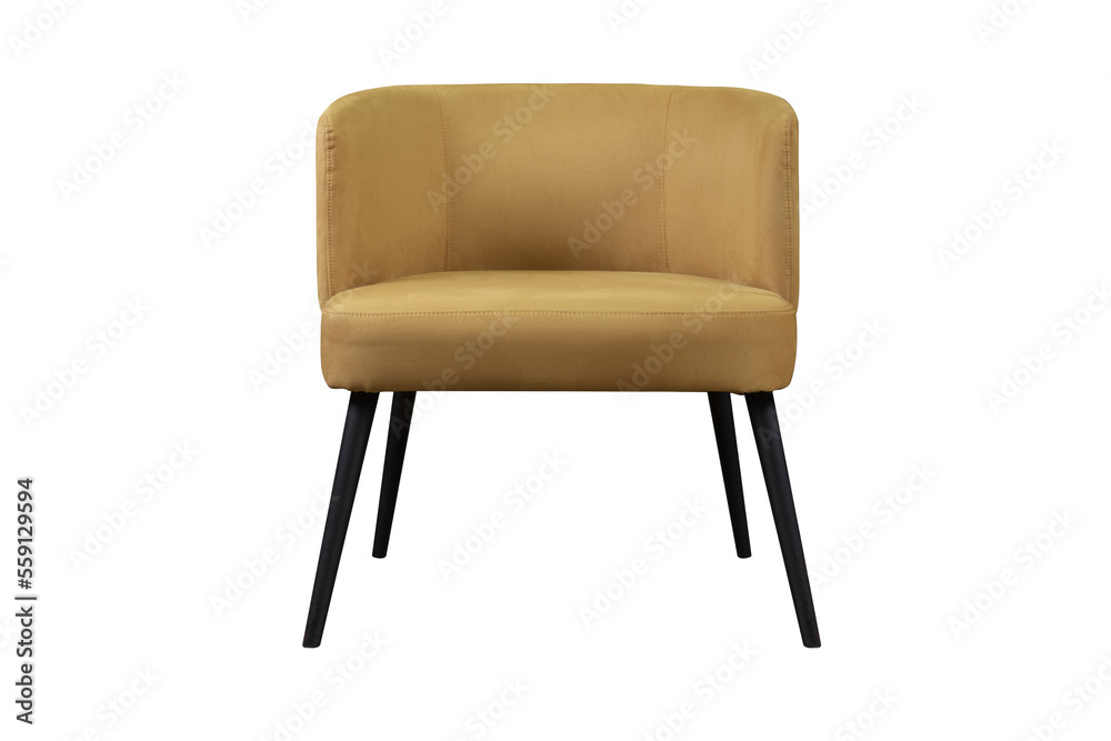 Soft yellow chair made of velor upholstery with crash effect, interior ...