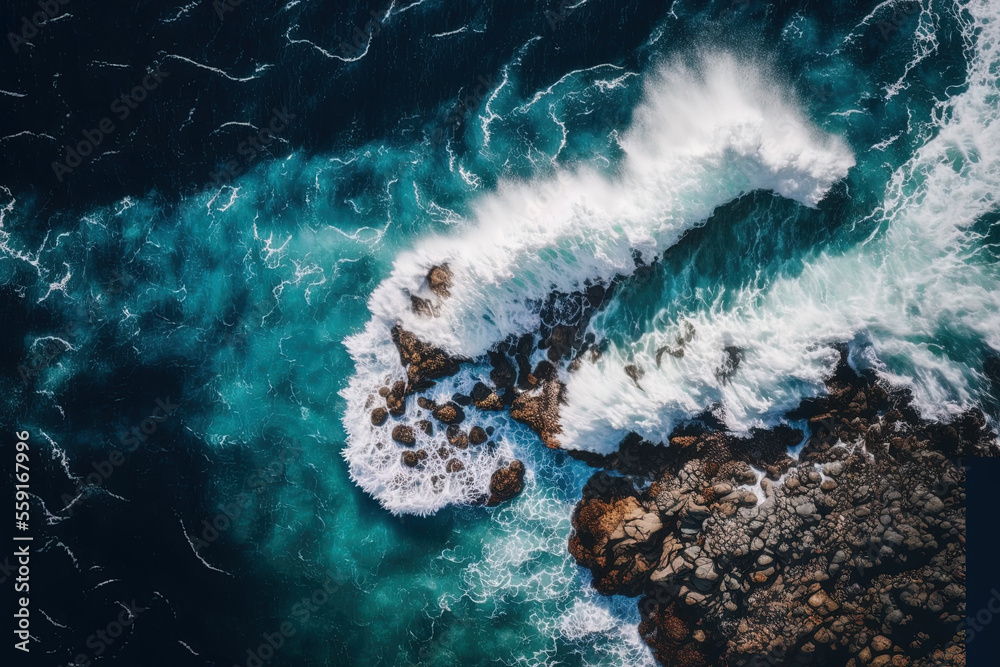 aerial picture of foam covered, roiling seas. When the tide is high and ...