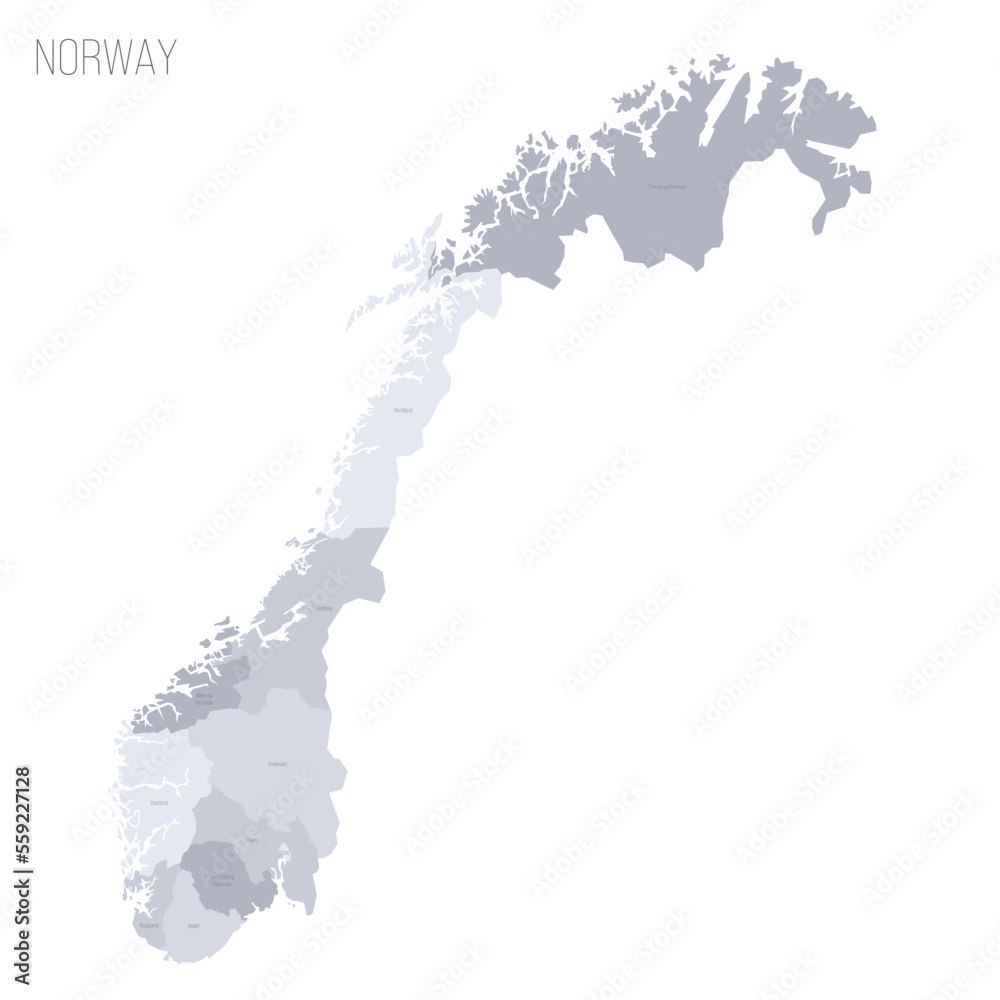 Norway political map of administrative divisions - counties and ...
