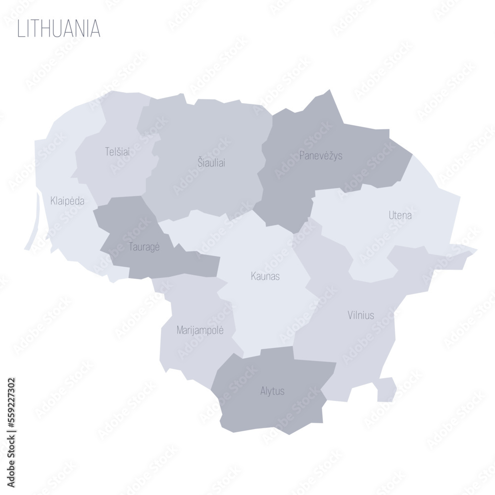 Lithuania political map of administrative divisions - counties. Grey ...