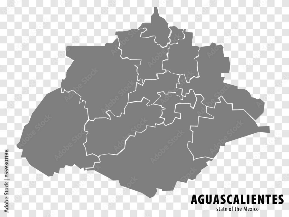 State Aguascalientes of Mexico map on transparent background. Blank map ...