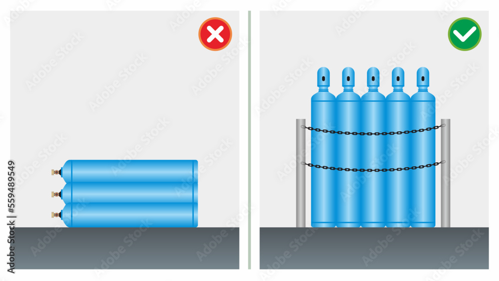 Workplace safety do's and dont's vector illustration. Improper cylinder ...