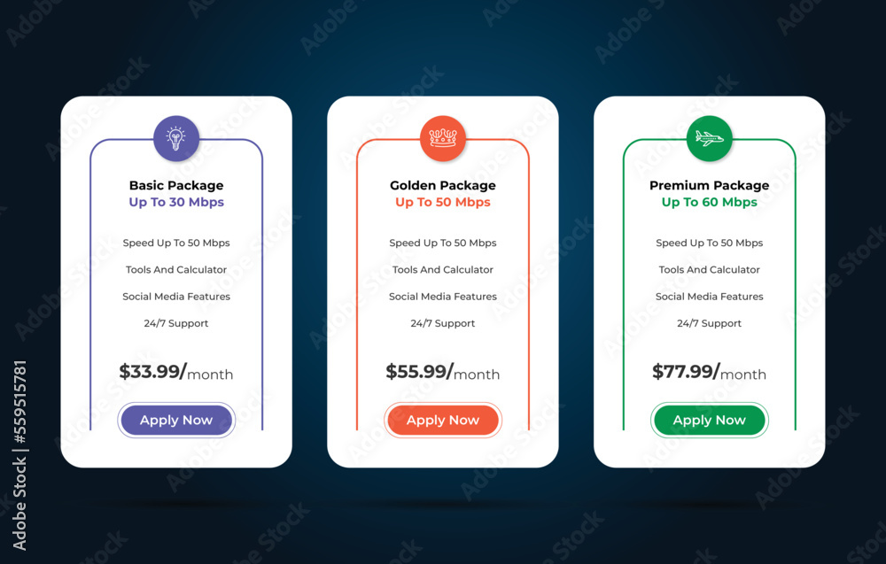 Colorful Pricing Table Design Templates for Websites and Applications ...