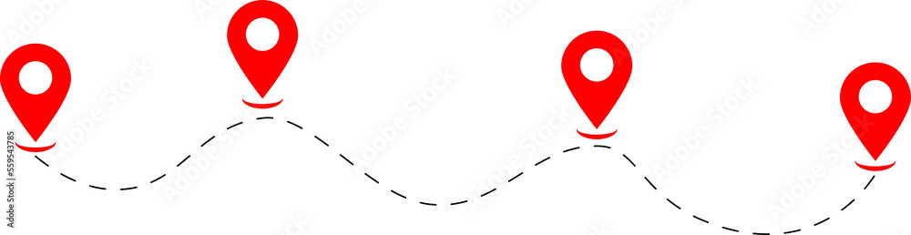 Set of map and location symbols in red. Map icon. GPS mapping position ...