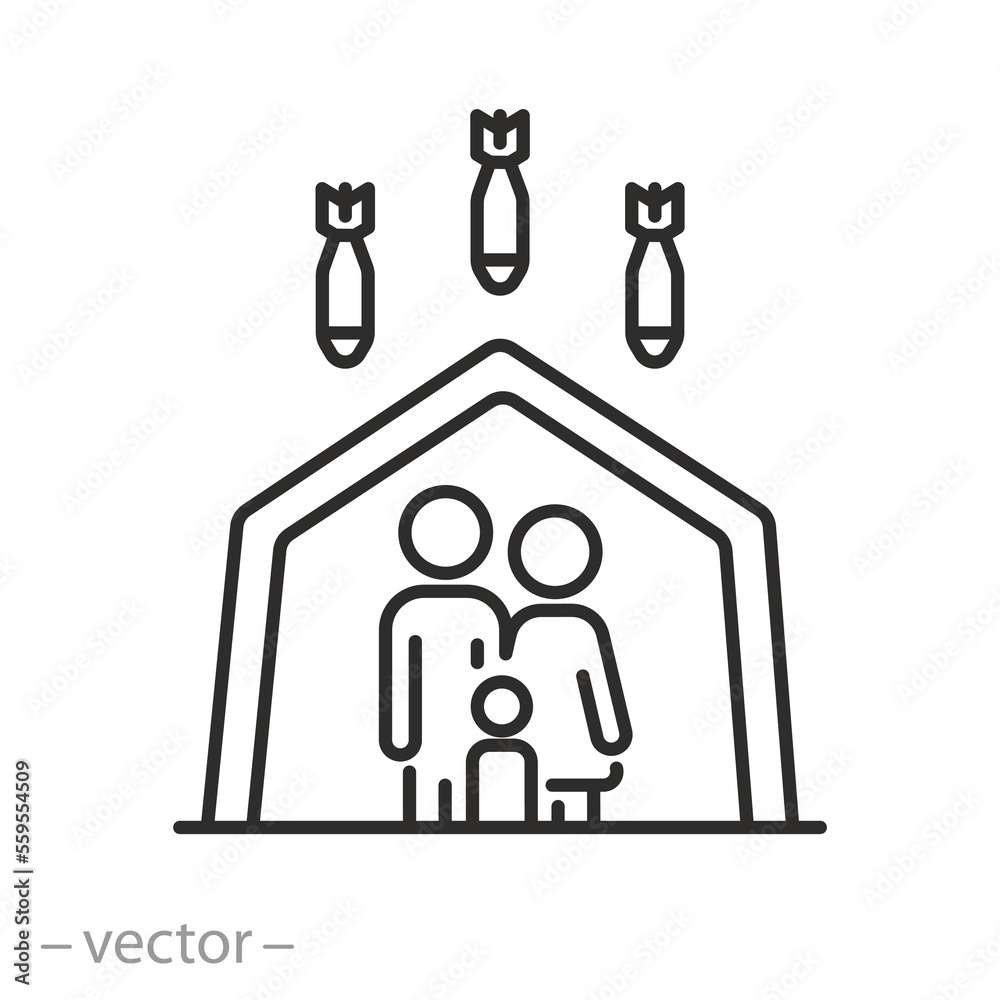 bomb shelter icon, bunker from bombardment, protect people life, cruise ...