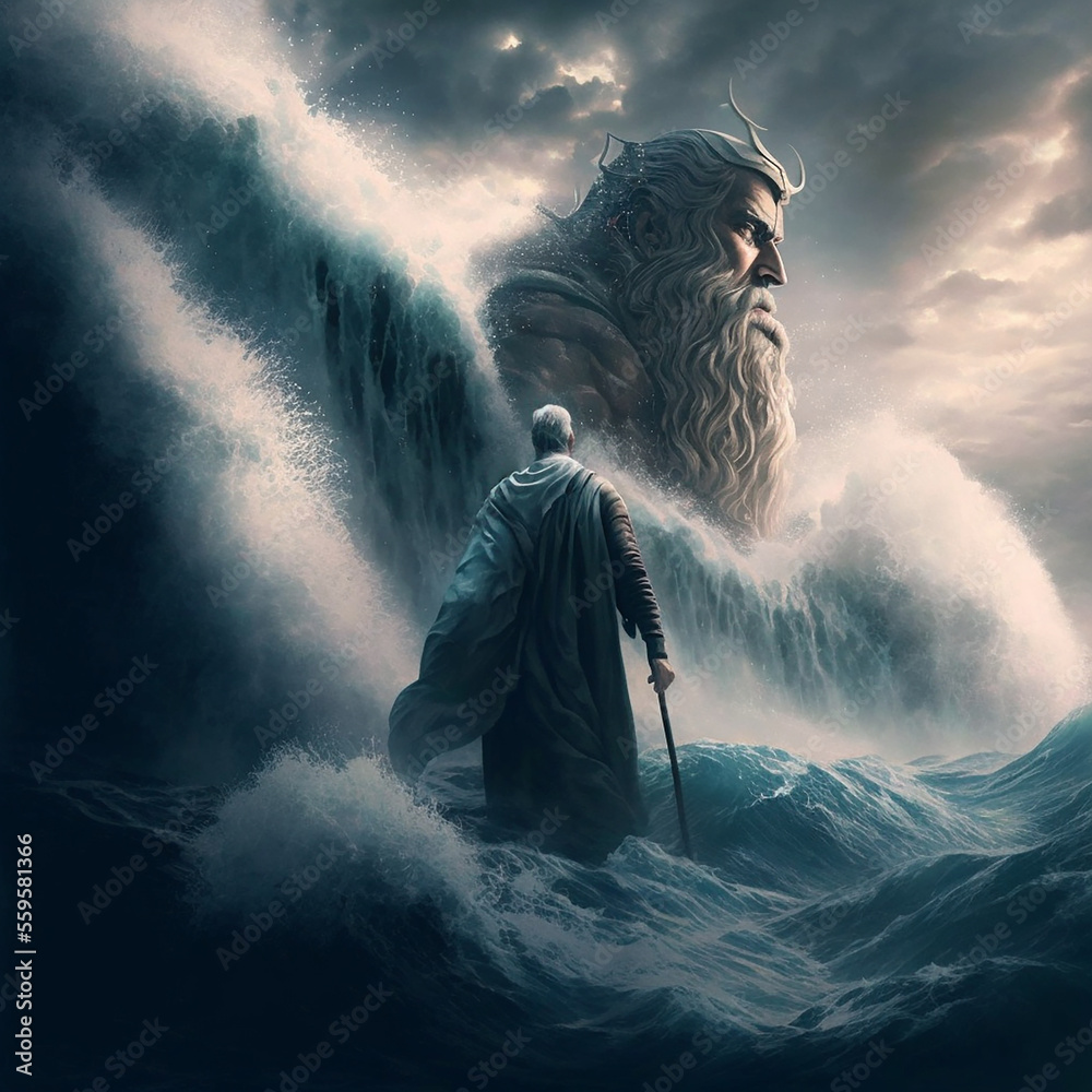 The prophet Moses divides the sea in two. Dazzling and magnificent ...