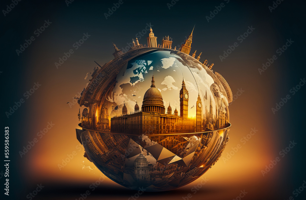 Structural globe featuring iconic locations of London's architecture ...