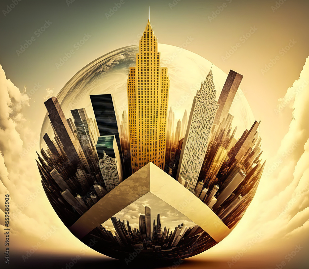 Ornamental sphere depicting New York City architectural landmarks and ...