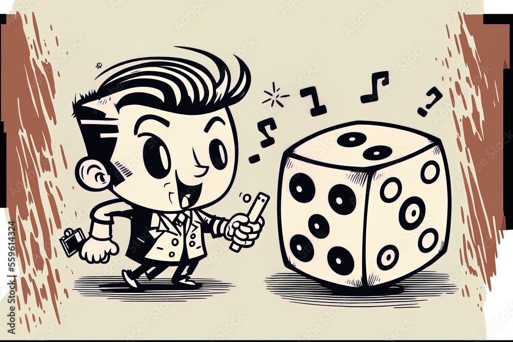 Persona Playing Dice drawing, line art, in both color and monochrome ...