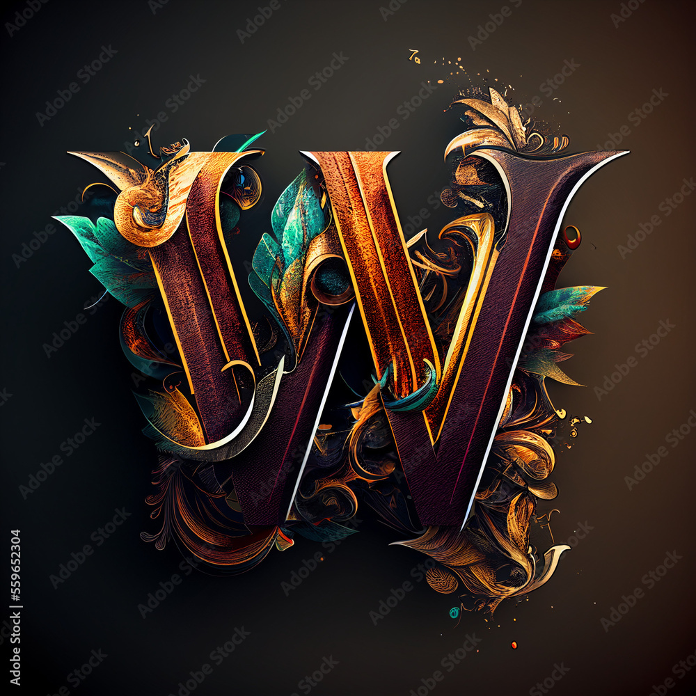 Decorative W letter with luxury and vintage letter style. Generative AI ...