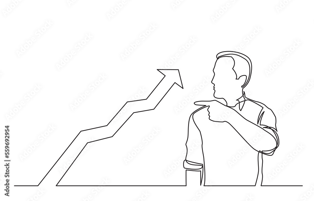 continuous line drawing man showing with his finger at rising chart PNG ...