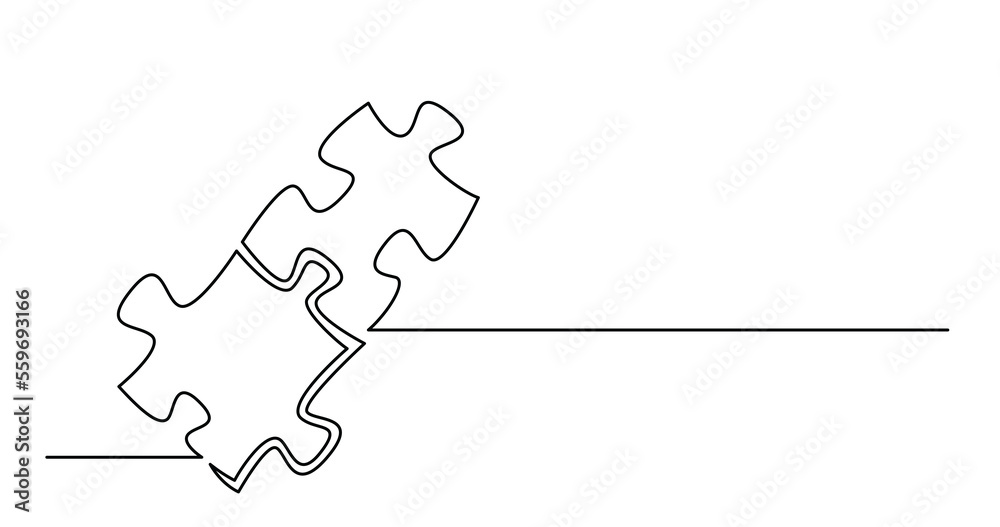 continuous line drawing of two puzzle pieces connected together PNG ...