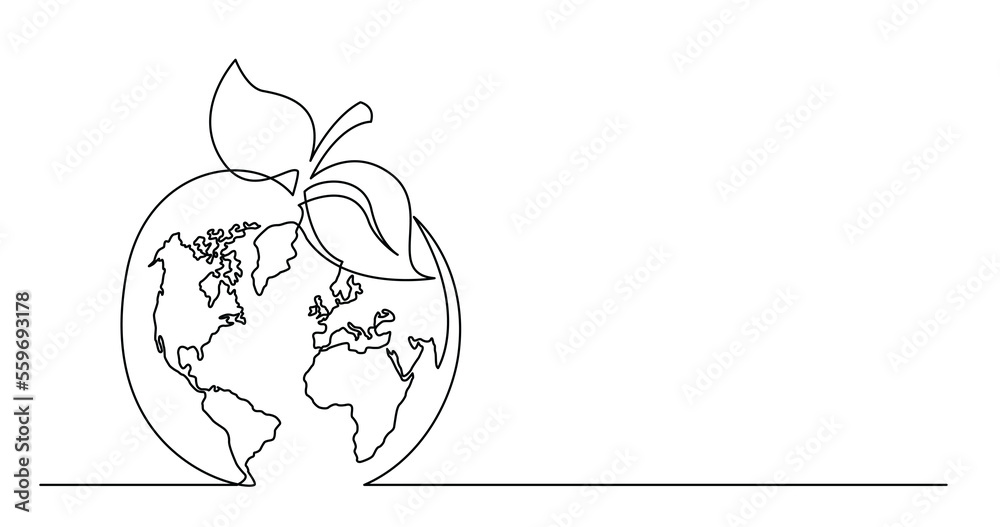 continuous line drawing of world planet earth an apple fruit PNG image ...