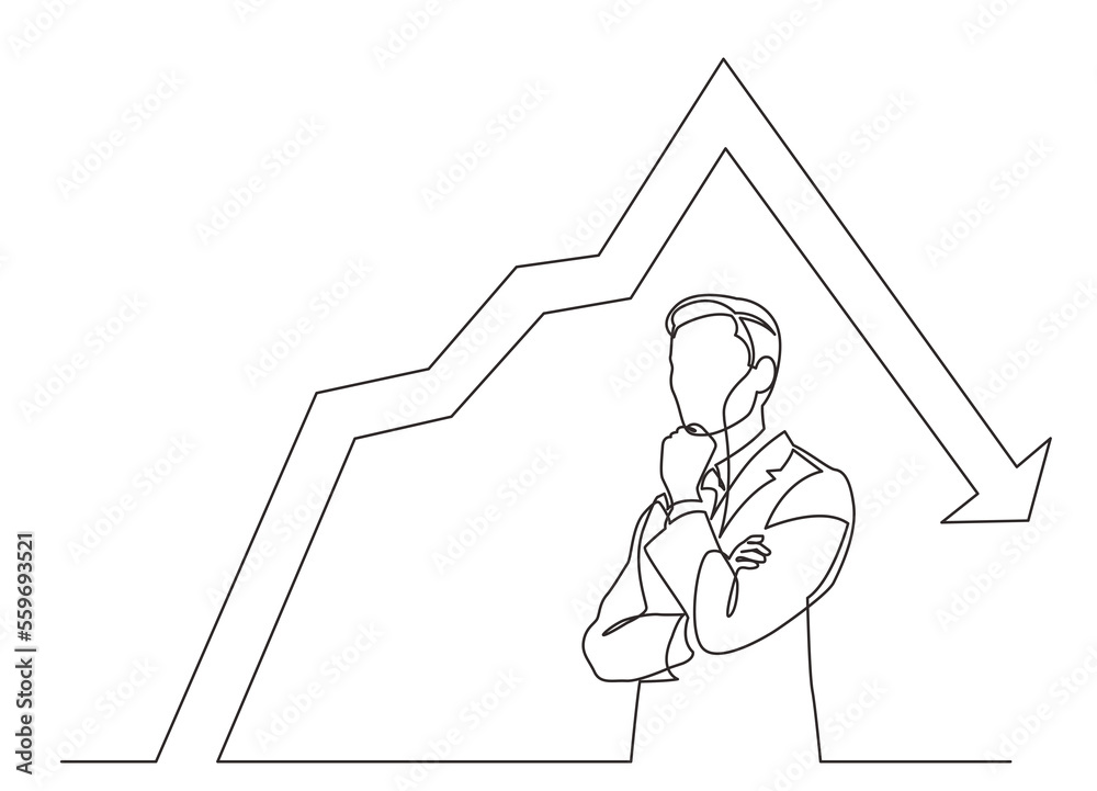 continuous line drawing standing businessman thinking hard about ...