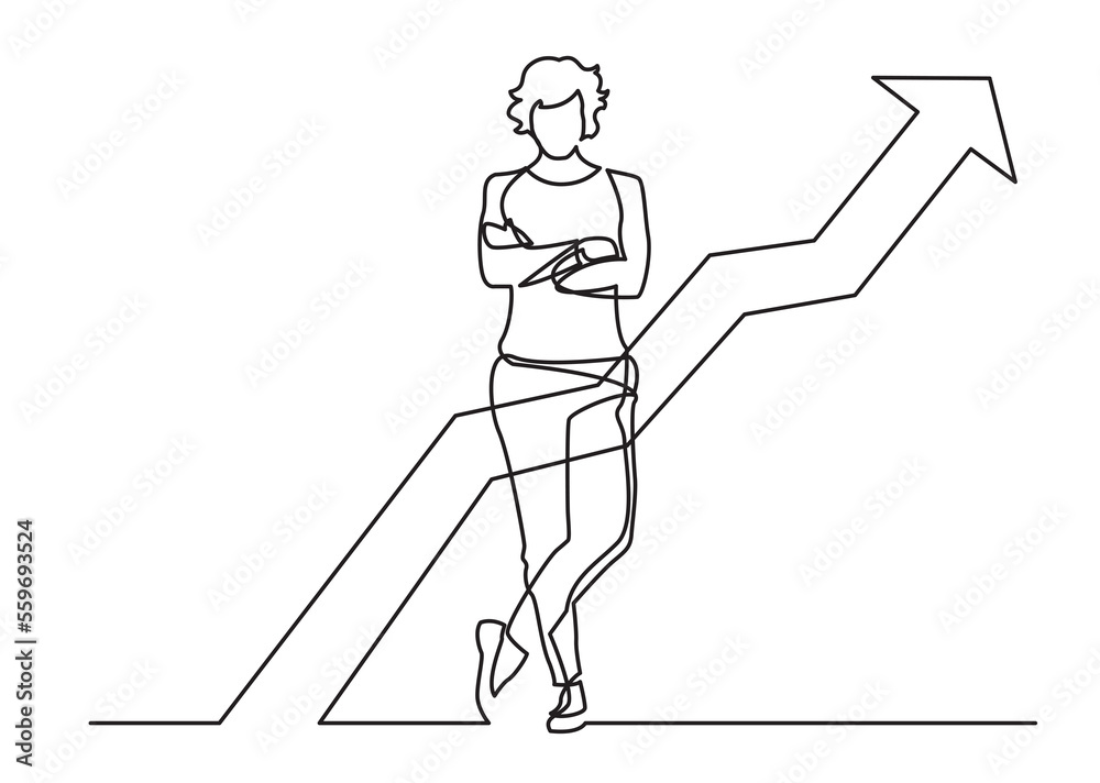 continuous line drawing standing confident woman with crossed arms ...