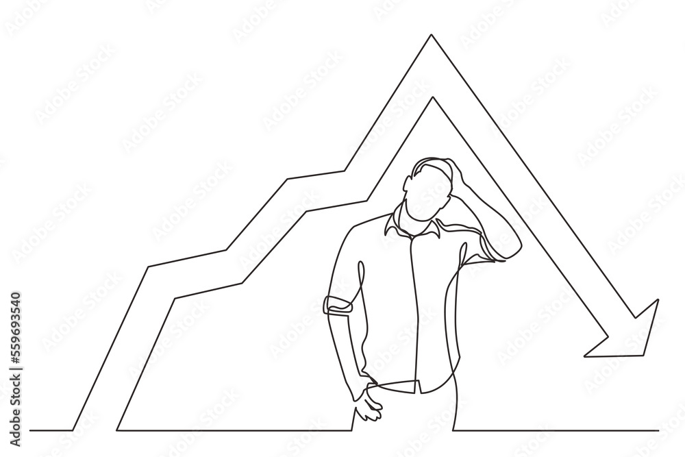continuous line drawing standing frustrated man and declining chart PNG ...