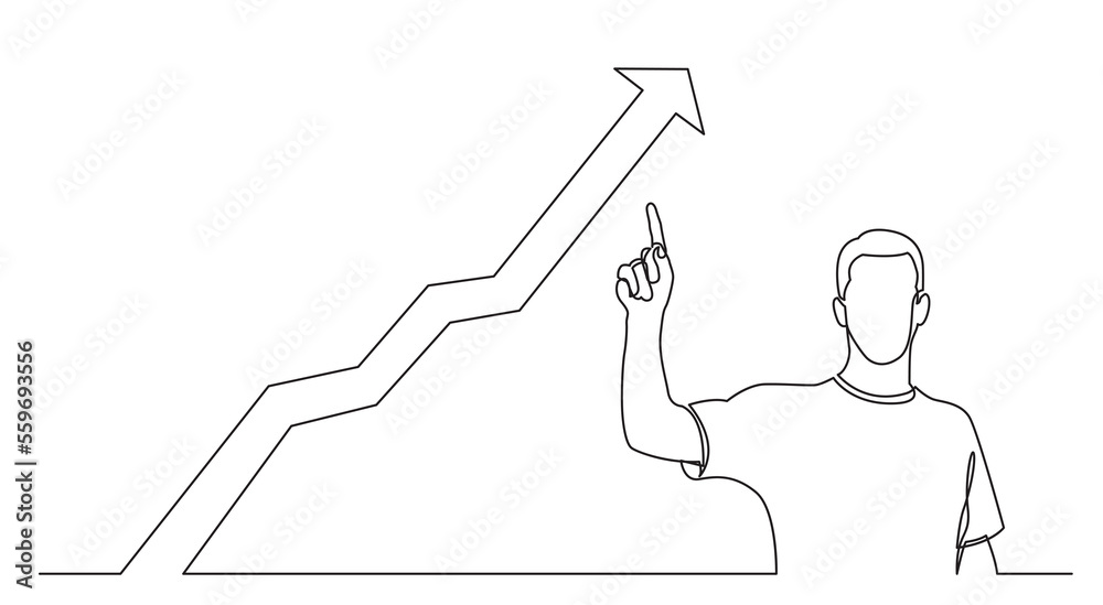 continuous line drawing standing man pointing finger at increasing ...