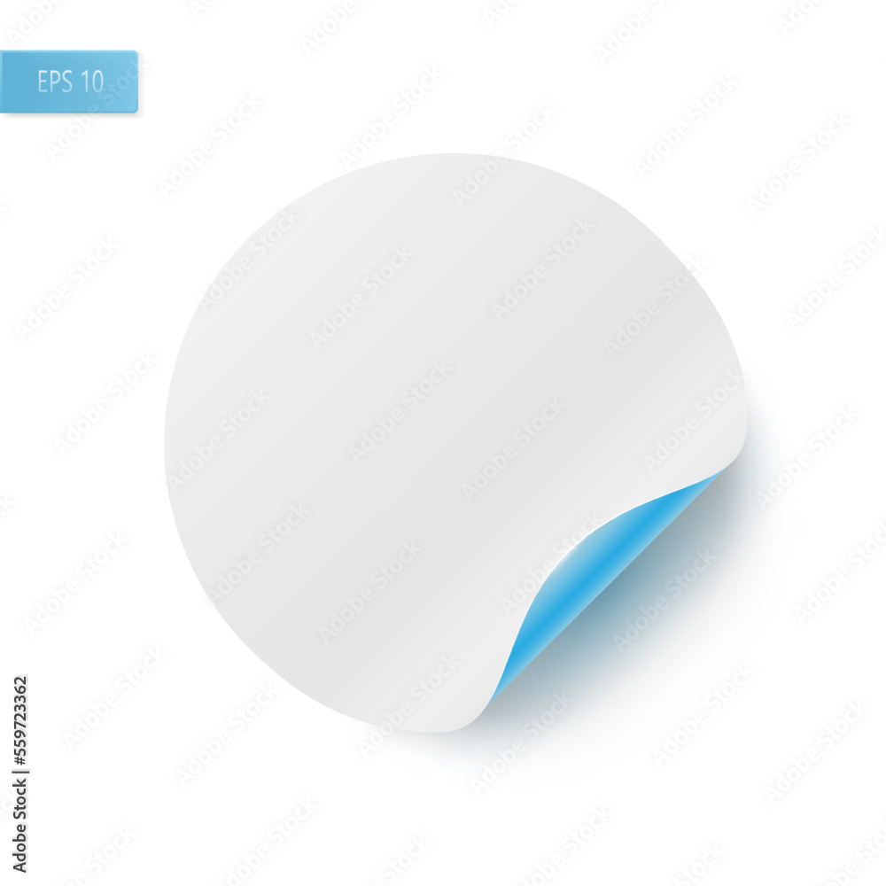 Paper round sticker with a curved bottom corner on a transparent ...