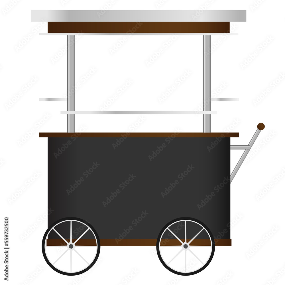 Black Food Cart Isolated on PNG white transparent background, Vector ...