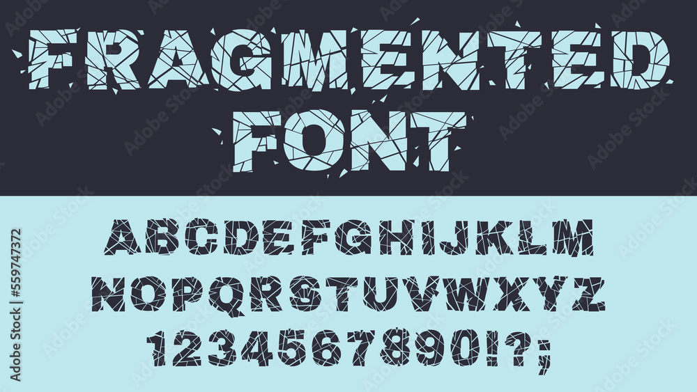 Crushed glass alphabet. Cracked broken abc font, smashed glass letters ...