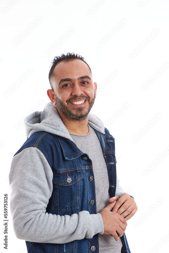 Handsome young male laughing out loud at funny meme he found on ...