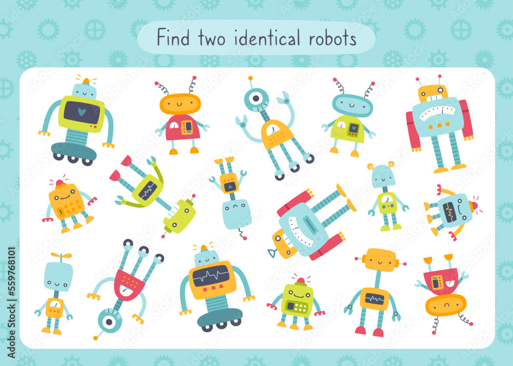 Mini game with cute robots for kids. Search for identical robots. Funny ...