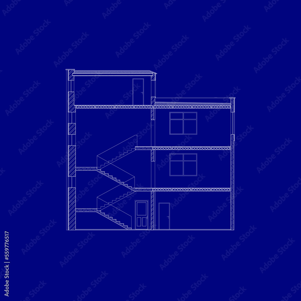 Detailed multi-storey building. Cross-section town house. Vector ...