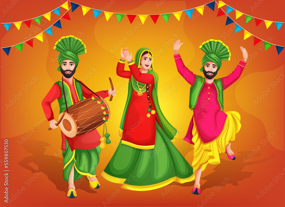 Lohri festival of Punjab India background. Group of people doing Lohri ...