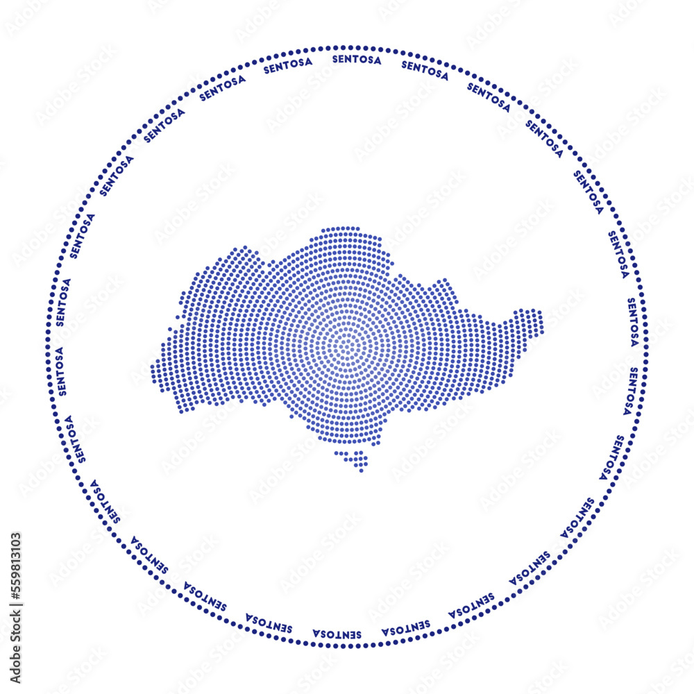 Sentosa round logo. Digital style shape of Sentosa in dotted circle ...