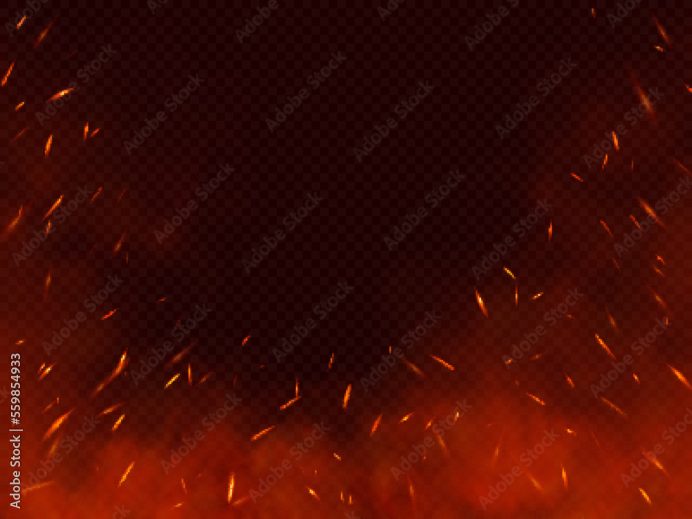 Realistic fire sparks on transparent background. Vector illustration of ...