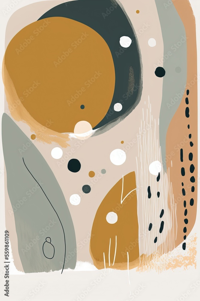 Neutral botanical abstract landscape, minimalism, pastel colors, white ...