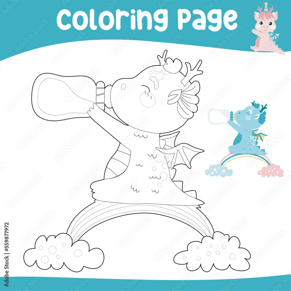 Educational printable coloring worksheet. Cute dragon illustration ...