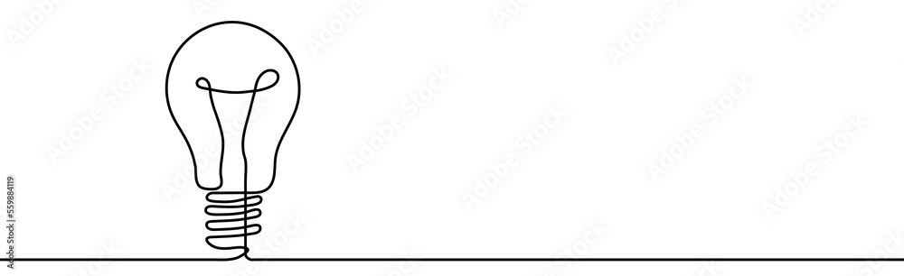 Continuous one line drawing of electric light bulb. Concept of idea ...