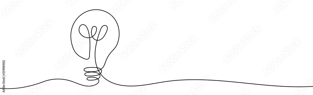 Continuous one line drawing of electric light bulb. Concept of idea ...