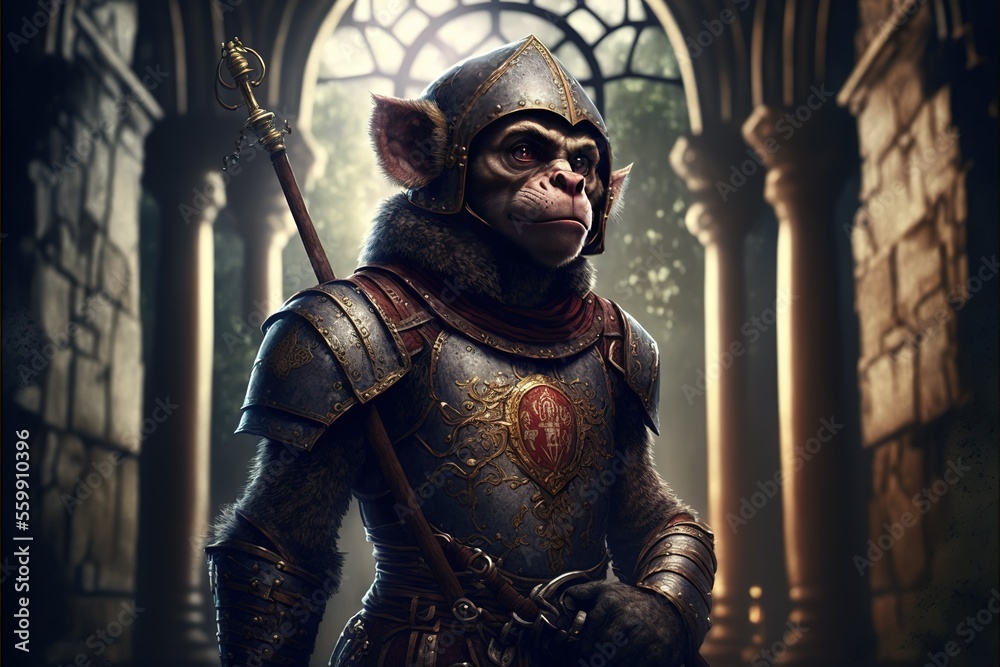 a monkey medieval warrior, sculpture, art, warrior, animal, generative ...