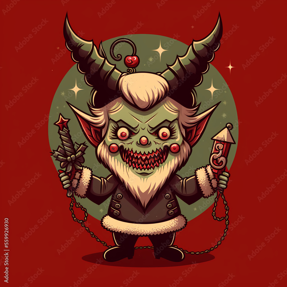 Chibi Cute Isolated Cartoon Krampus with Horns and a Dark Christmas ...