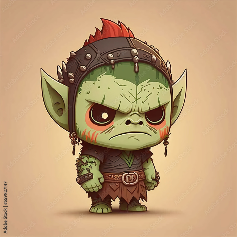 Ilustración de Stock Chibi Cute Isolated Cartoon Scowling Warrior Orc ...