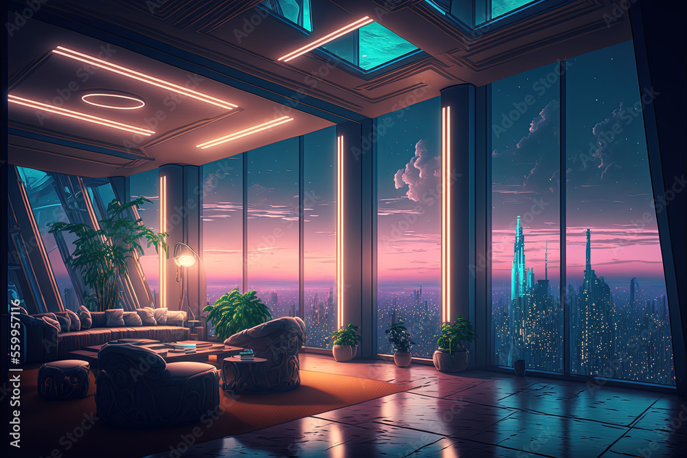 Penthouse design concept in futuristic style Stock Illustration | Adobe ...
