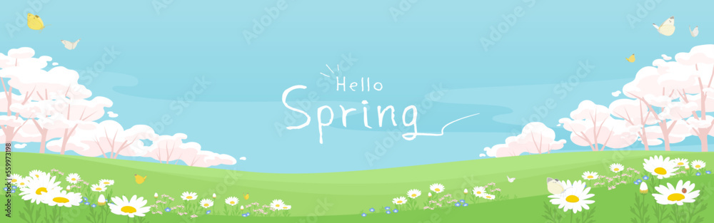 Spring flowers banner background with copy space. Vector illustration ...