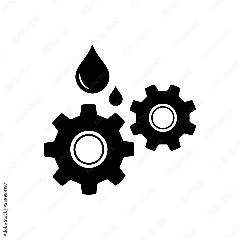 Lubricant oil drop and gear icon in modern silhouette style design ...