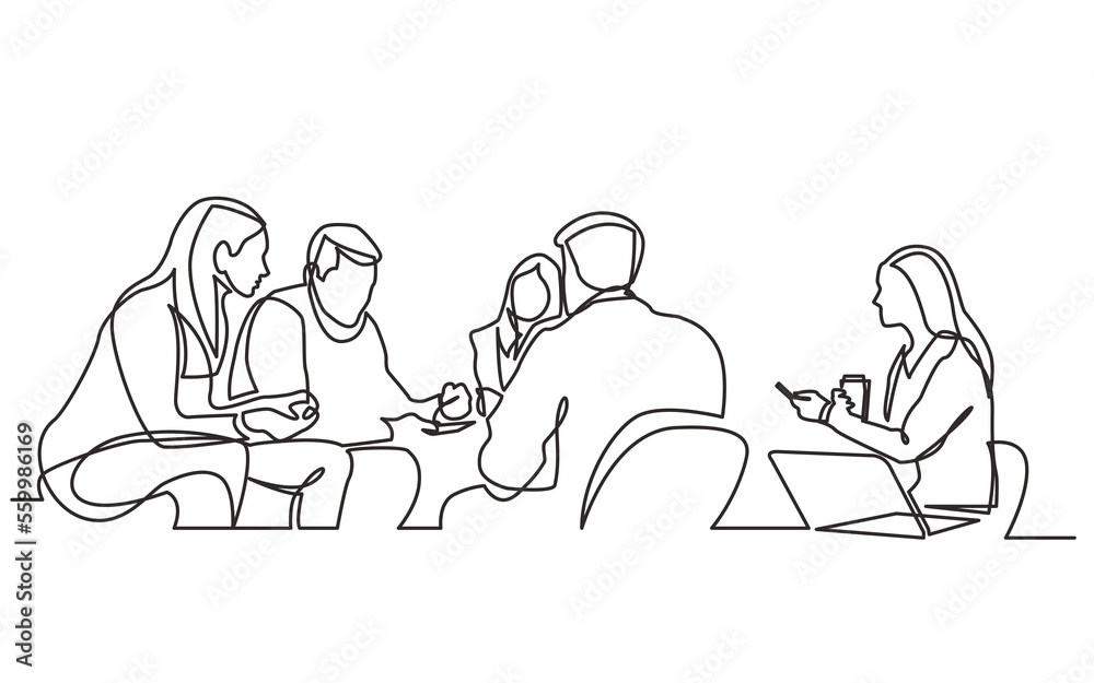 continuous line drawing work team having meeting - PNG image with ...