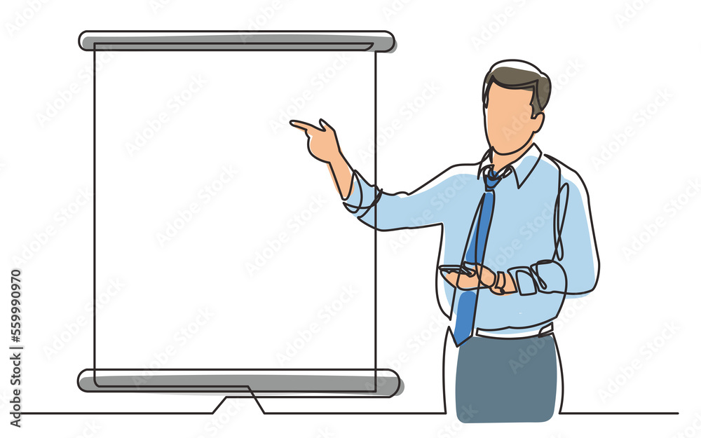 continuous line drawing business coach showing on presentation screen ...