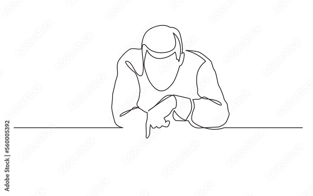 continuous line drawing man pointing at blank banner - PNG image with ...
